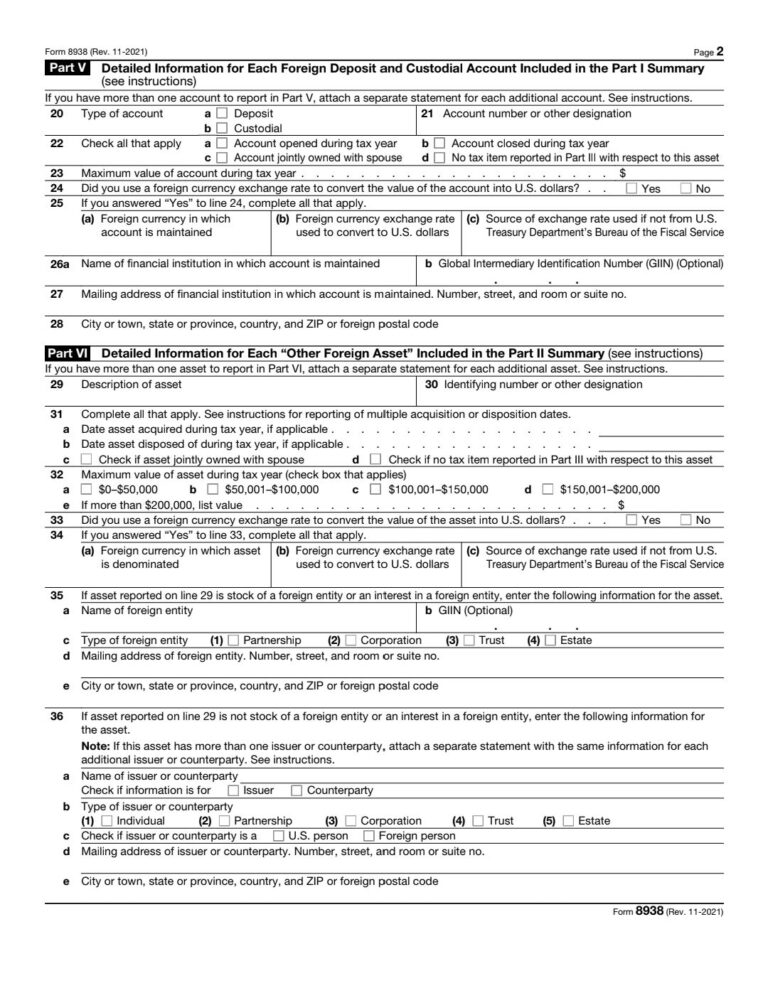 Comprehensive Guide to IRS Form 8938 – Statement of Specified Foreign ...
